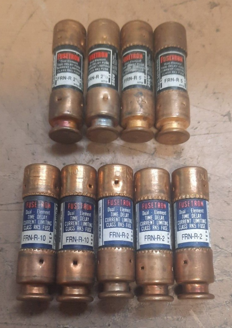FUSETRON #FRN-R-10(2),FRN-R-2(3),FRN-R-2-1/2(2),FRN-R-5(2) LOT OF 9 ...