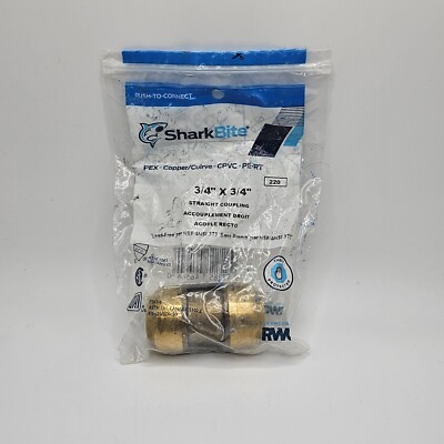 SharkBite 3/4 Inch Straight Coupling Push to Connect Brass Plumbing ...