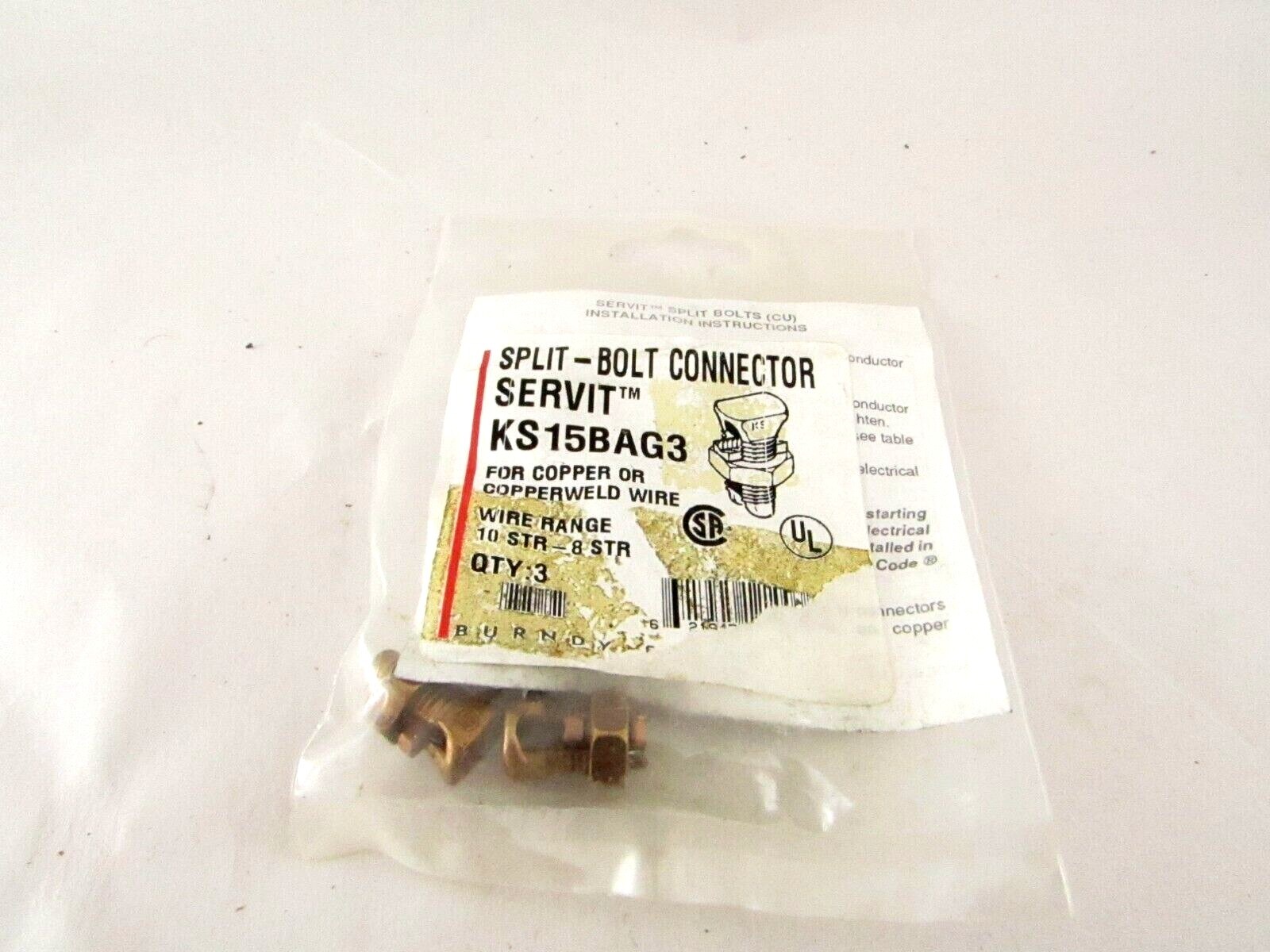 BURNDY SERVIT COPPER GROUNDING NUT SPLIT BOLT CONNECTOR KS15BAG3 | eBay