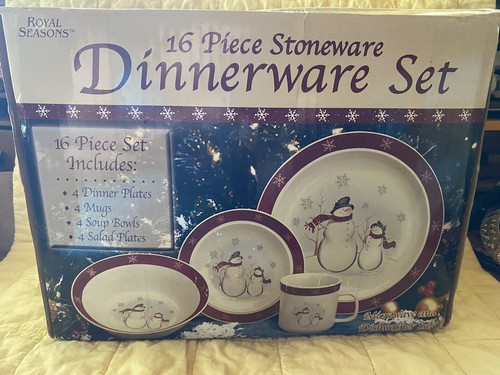 ROYAL SEASONS Stoneware Snowman 16-Piece Dinnerware Dishes Set ...