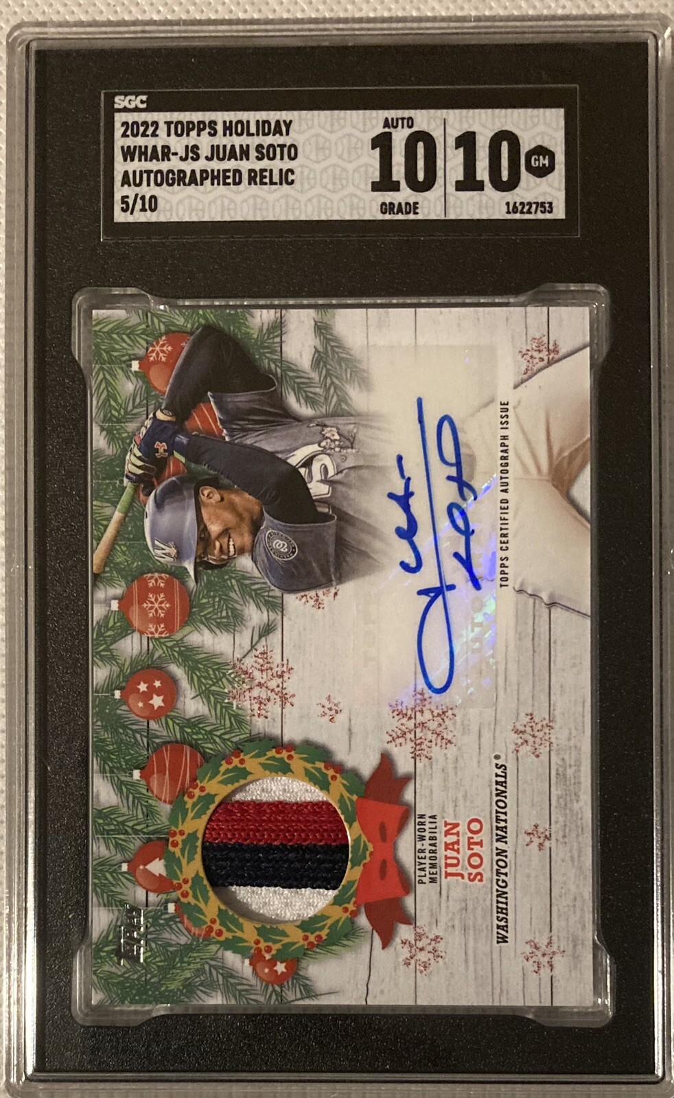 2022 Topps Holiday #WHAR-JS Juan Soto Autograph Relic 05/10 SGC10/10 ...