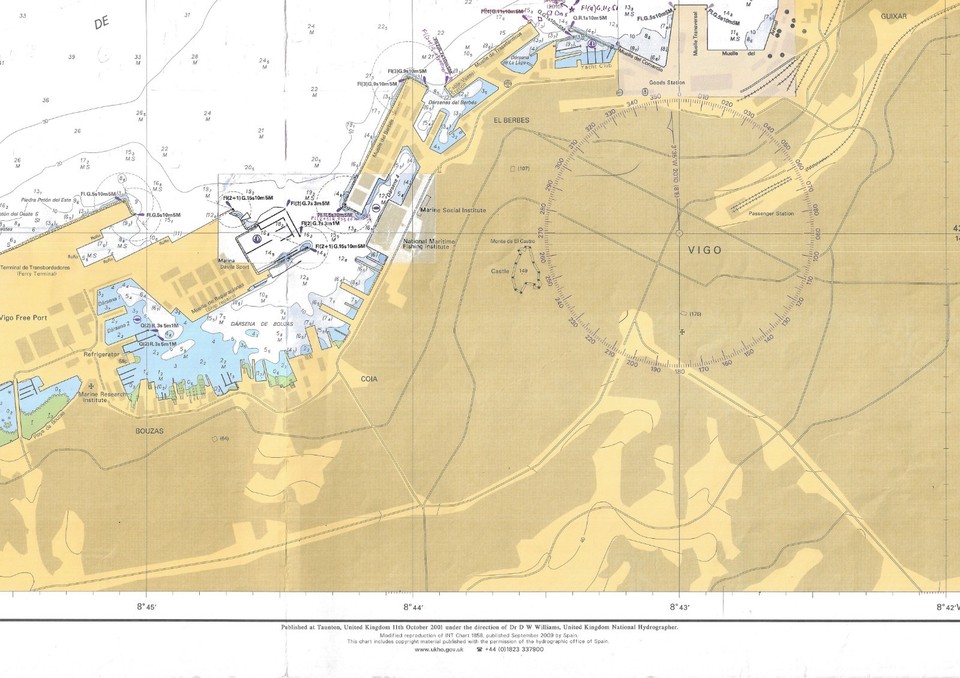 1731 Spain West Coast Vigo Chart Map Maritime Nautical Marine Paper ...