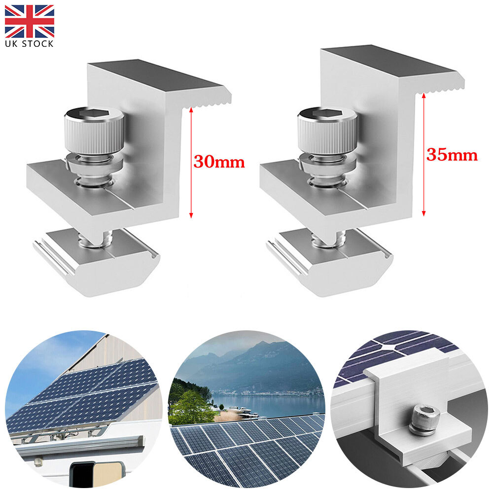 10 X 30/35mm Solar Panel Rail Bracket Mounting Aluminium Fixing Mid/End ...