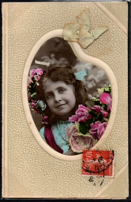 AS018 EDWARDIAN GIRL RPPC in FRAME EASEL RIBBON Embossed | eBay