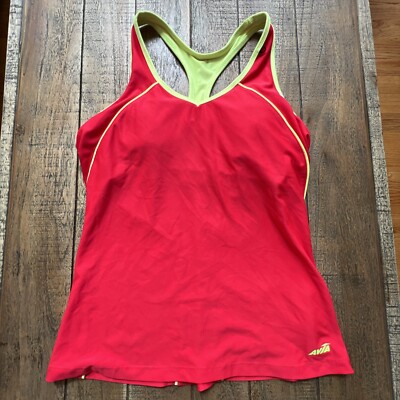 Avia Tank Top Women's Large L Racerback V-Neck Red Yellow Trim Stretch ...