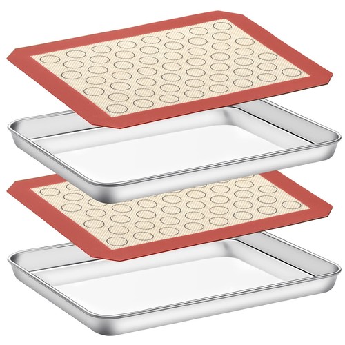 Baking Sheet With Silicone Mat Set Of 4 2 Sheets + 2 Mats Stainless ...