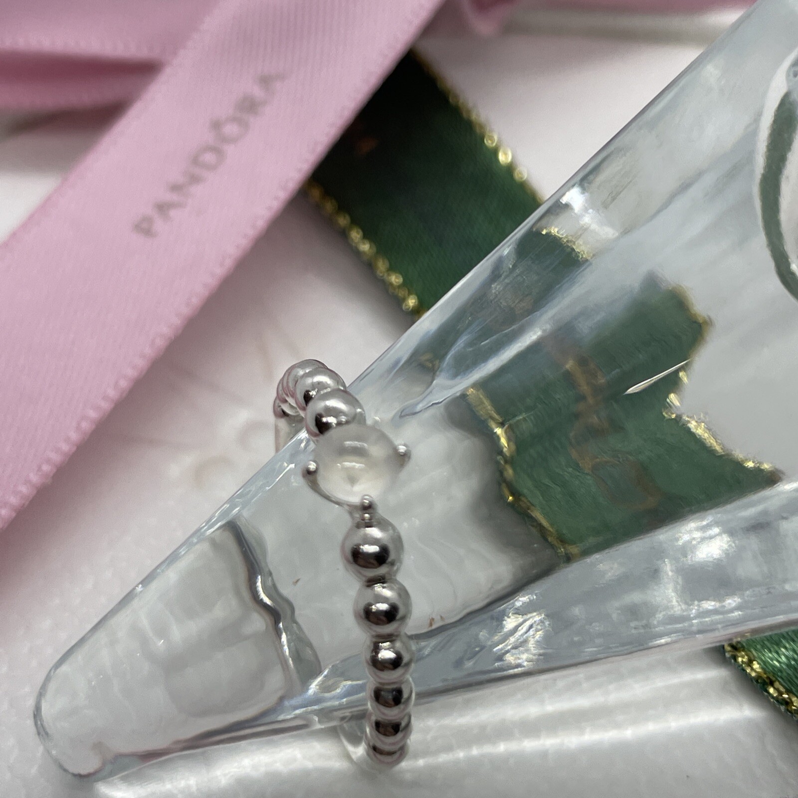 Pandora April Birthstone Beaded Crystal Silver Ring Size 52 Authentic ...