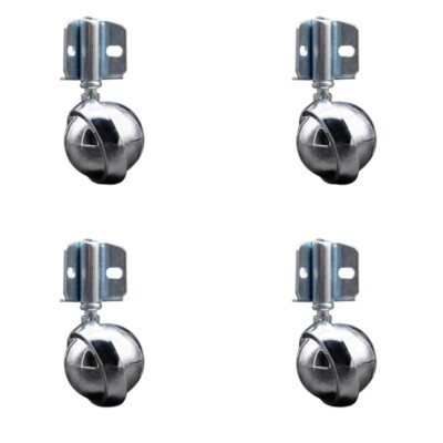 2.5 Inch Bright Chrome Metal Ball Caster – Corner Mount Bracket – Set ...