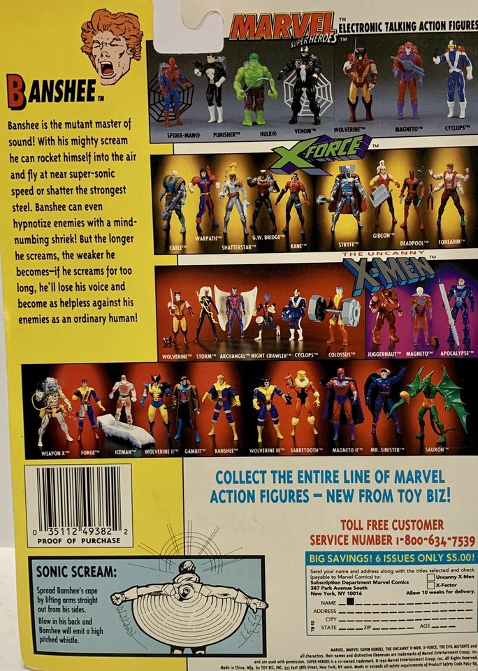 Vintage Marvel The Uncanny X-Men Banshee (1992) Toy Biz Action Figure ...