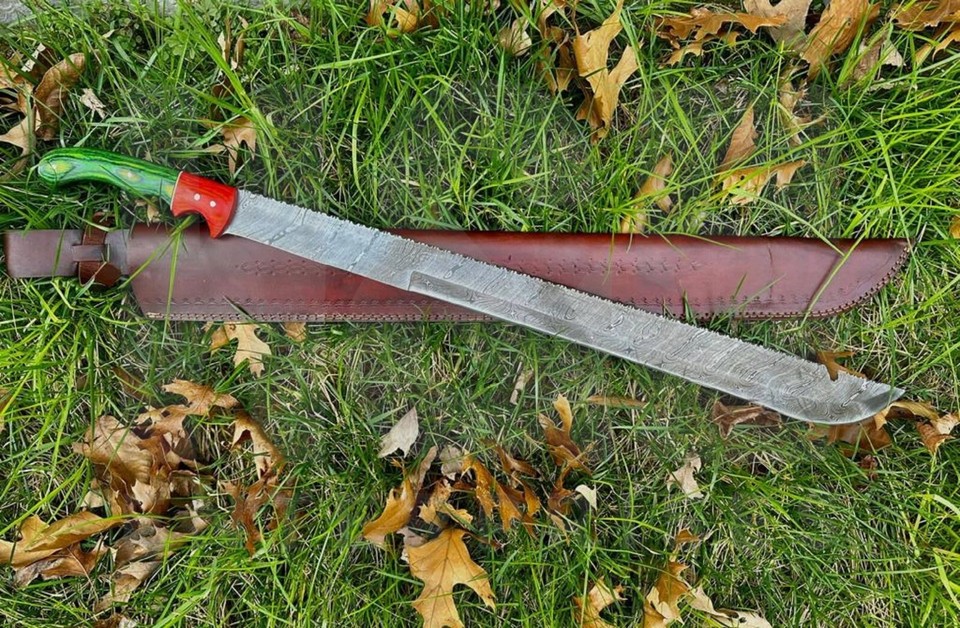 Custom Handmade Damascus Steel Machete with Pakka Wood Handle ...