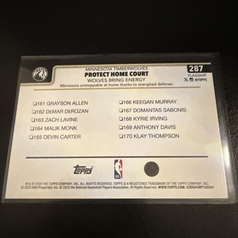 2025-26 Topps #287 Protect Home Court: Wolves Bring Energy Blackout | eBay