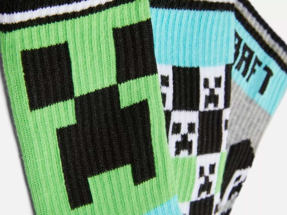 Boys Minecraft Ankle Socks Grey White Green Aqua 3 Pairs | eBay UK
