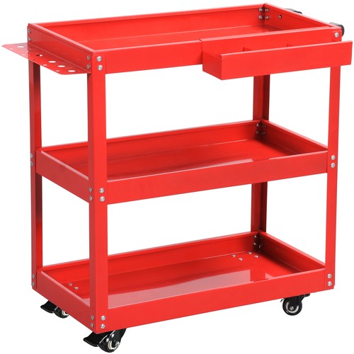Rolling Metal 3-Tier Service Mechanic Tool Utility Cart w/ Hanging ...