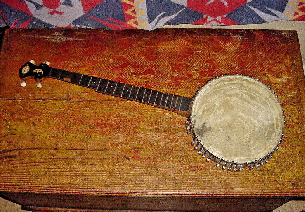 VINTAGE FIVE STRING BANJO EARLY NEEDS RESTORED V NECK 60 HOOKS ON HEAD ...