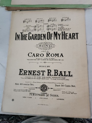 Vintage 1908 "In The Garden Of My Heart" Sheet Music by Caro Roma ...