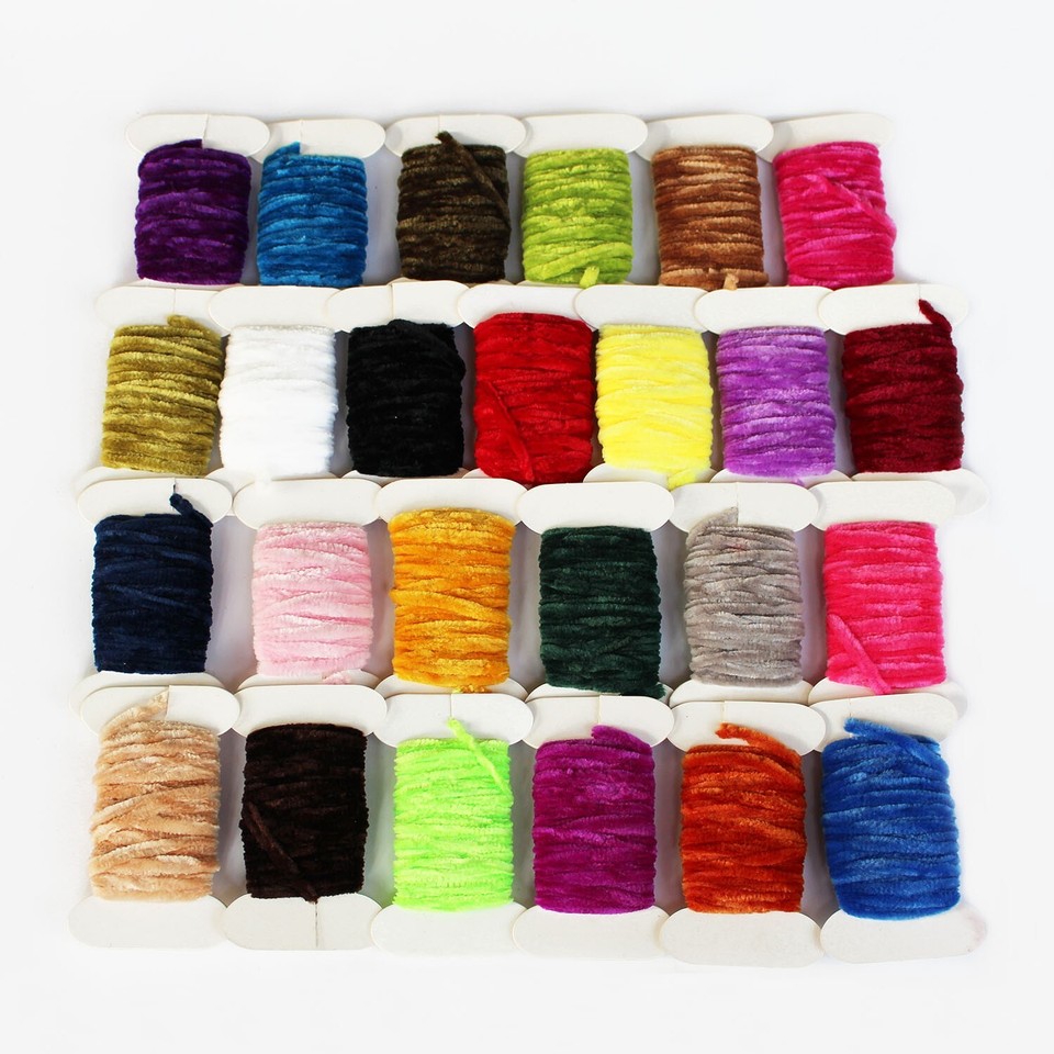 25 Colors Worms Rayon Yarn Tinsel Chenille Nymph Fly Tying Floss Thread ...