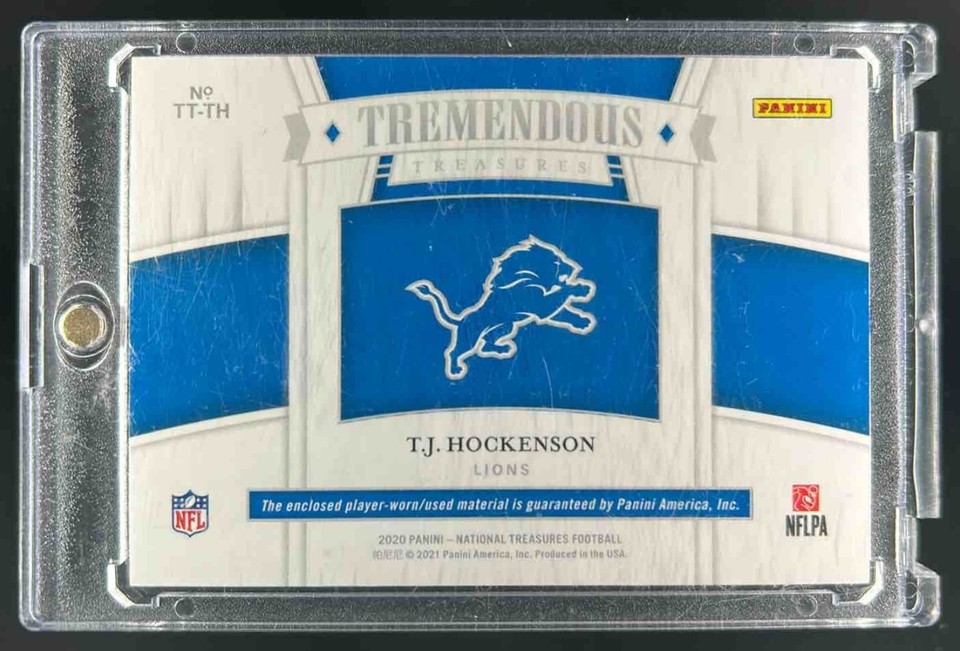 2020 National Treasures T.J. Hockenson Tremendous Laundry Tag Patch #1/ ...