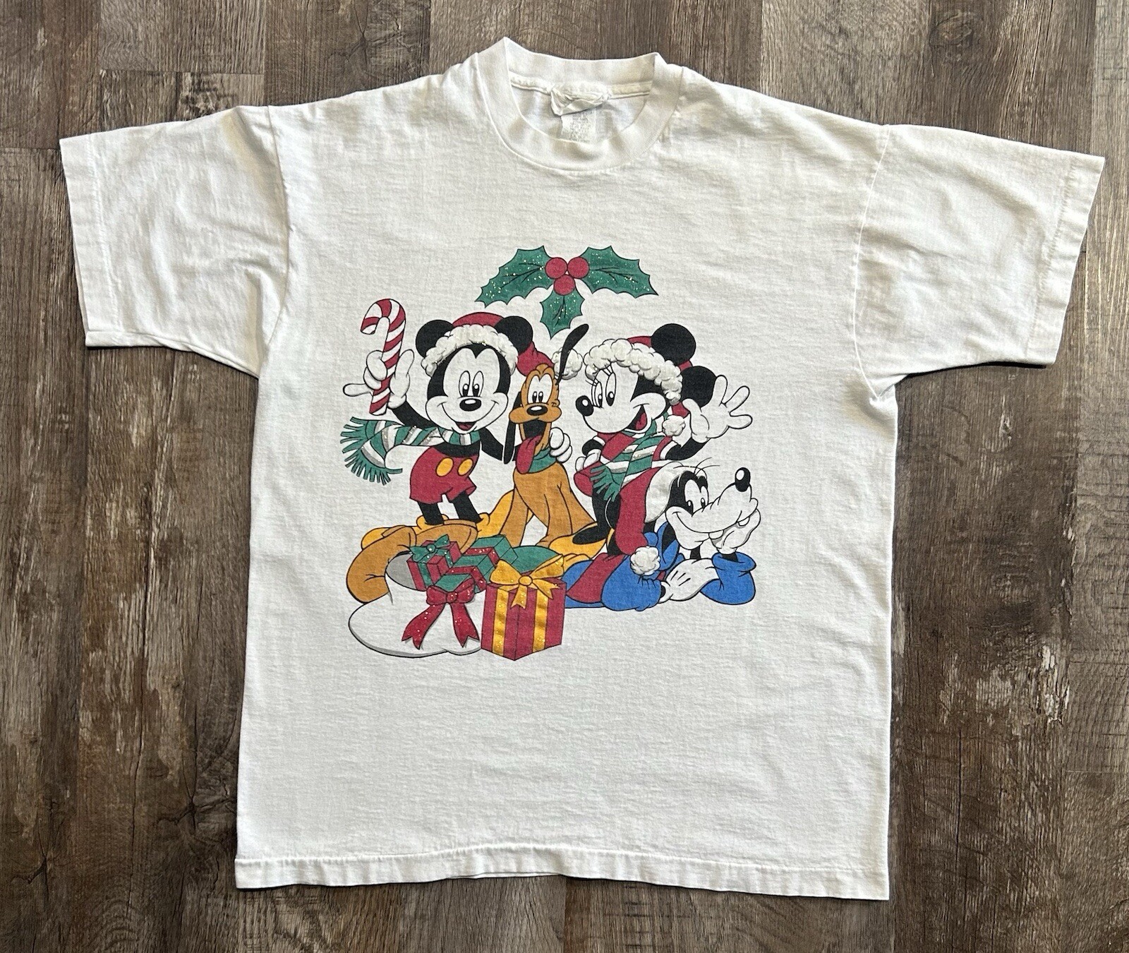 Vintage Disney Mickey Mouse Christmas T-shirt Sz XL 80s 90s Mistletoe ...