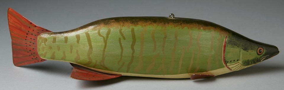 VINTAGE MICHIGAN ~ JOHN FAIRFIELD ~ 12" MUSKIE FISH SPEARING DECOY~FOLK ...