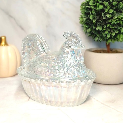 Carnival Glass Rooster Chicken Hen on Nest Candy Dish, Vintage Style ...