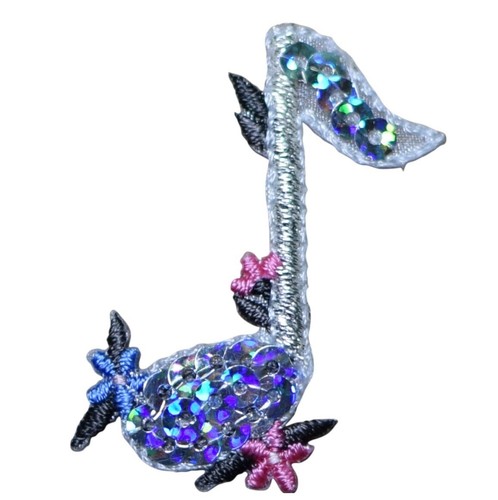 Sequin Quarter Note Applique Patch - Flowers, Music Badge 1.75" (Iron ...