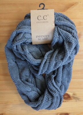 CC Infinity Scarf Cable Knit Smoke Grey NEW RN 88320 | eBay