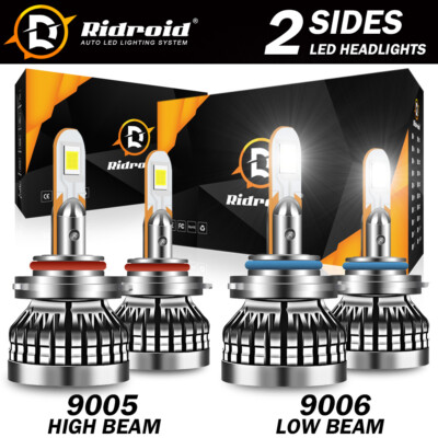RIDROID 9005 9006 LED Headlight Kit Bulbs High Low Beam 6500K White ...