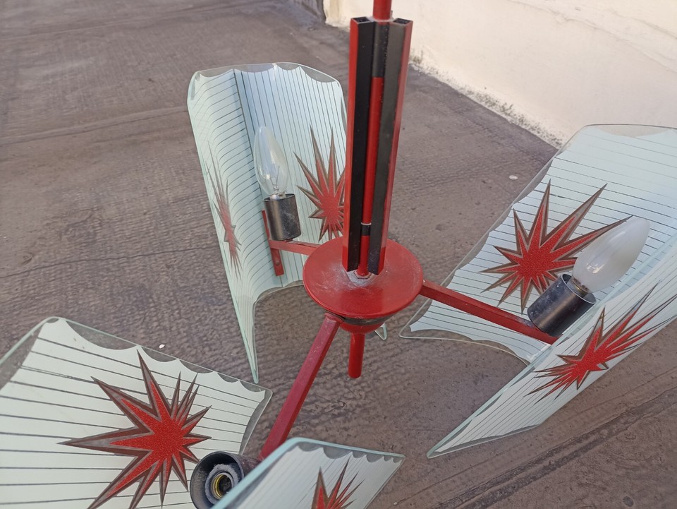 LAMPADARIO SPACE AGE ATOMIC ROSSO E NERO FERRO VETRO ANNI 60 RARO | eBay UK