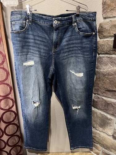 Faded Glory Plus Size Denim Jeans Womens 18W Straight Distressed Capris ...