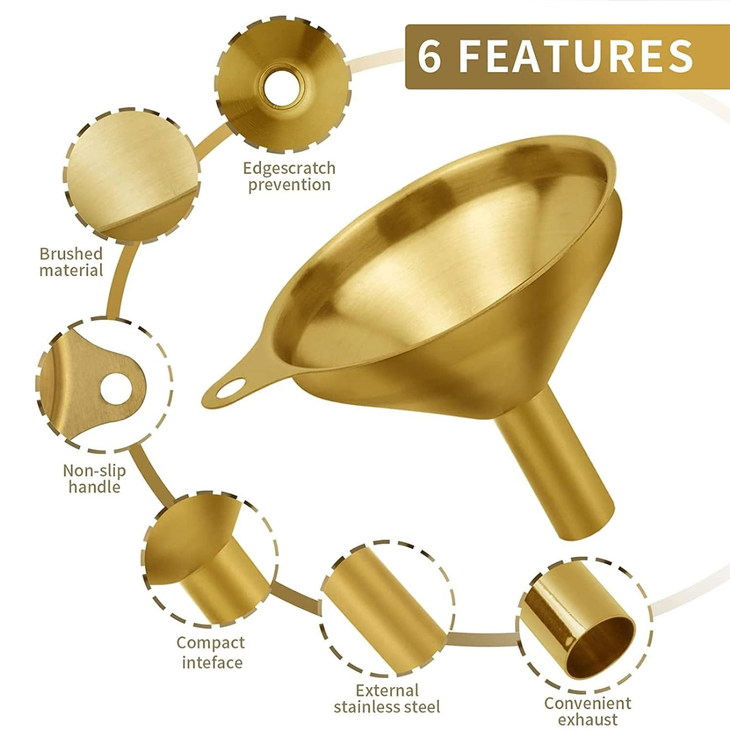 Stainless Steel Funnels, 3 Pack Gold Metal Kitchen Funnel Set, Food ...