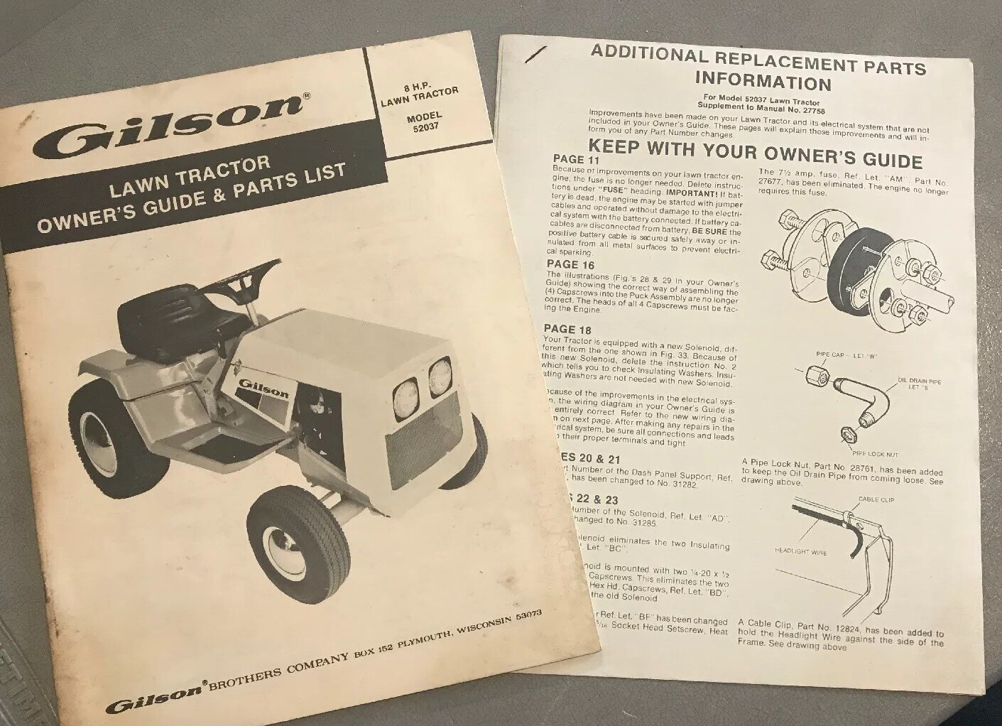 Gilson Lawn 8HP Tractor Riding Mower Owners Manual & Parts List 52037 ...