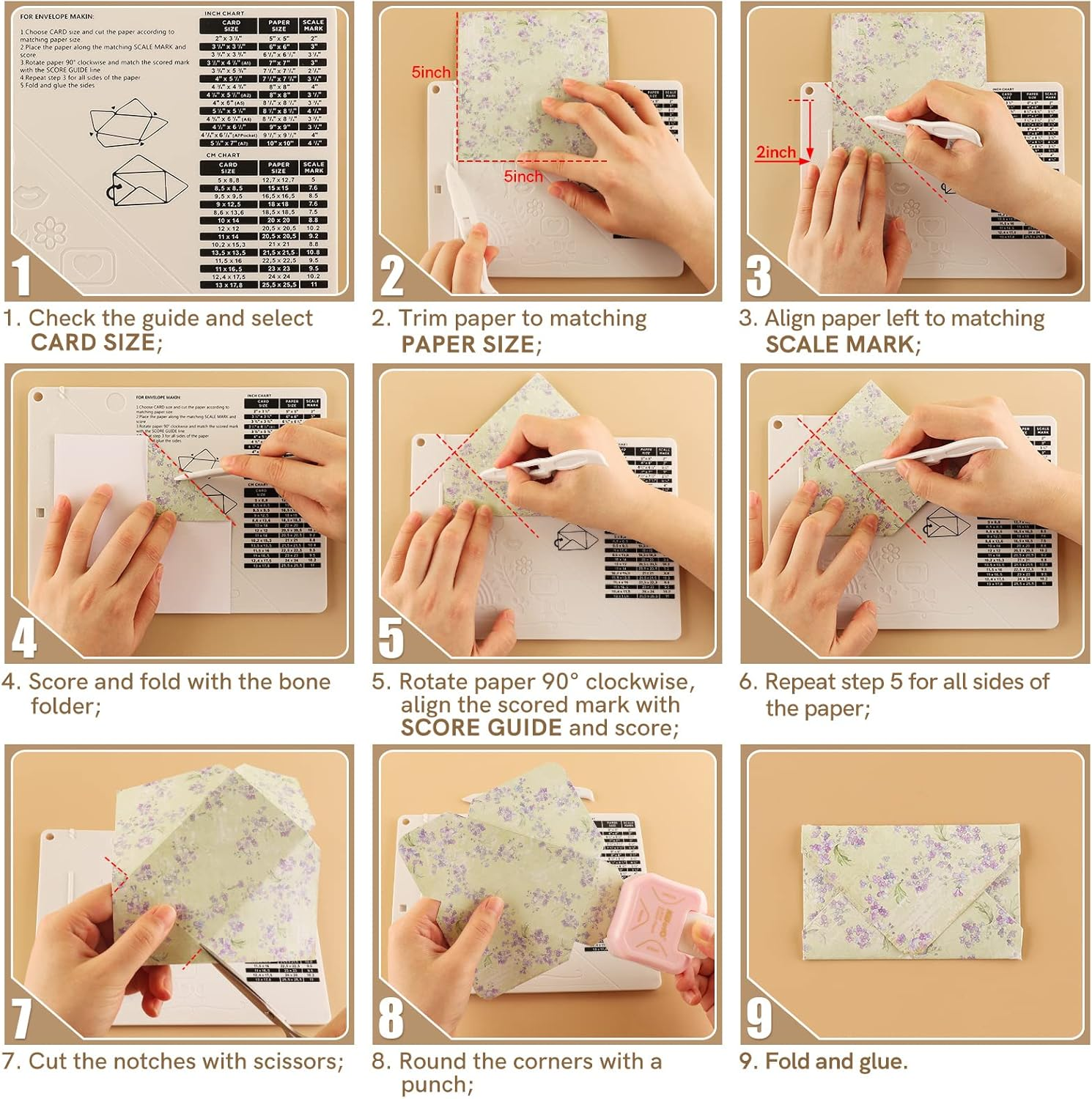 Craft Mini Scoring Board & Bone Folder Set Score and Fold Tool Multi ...