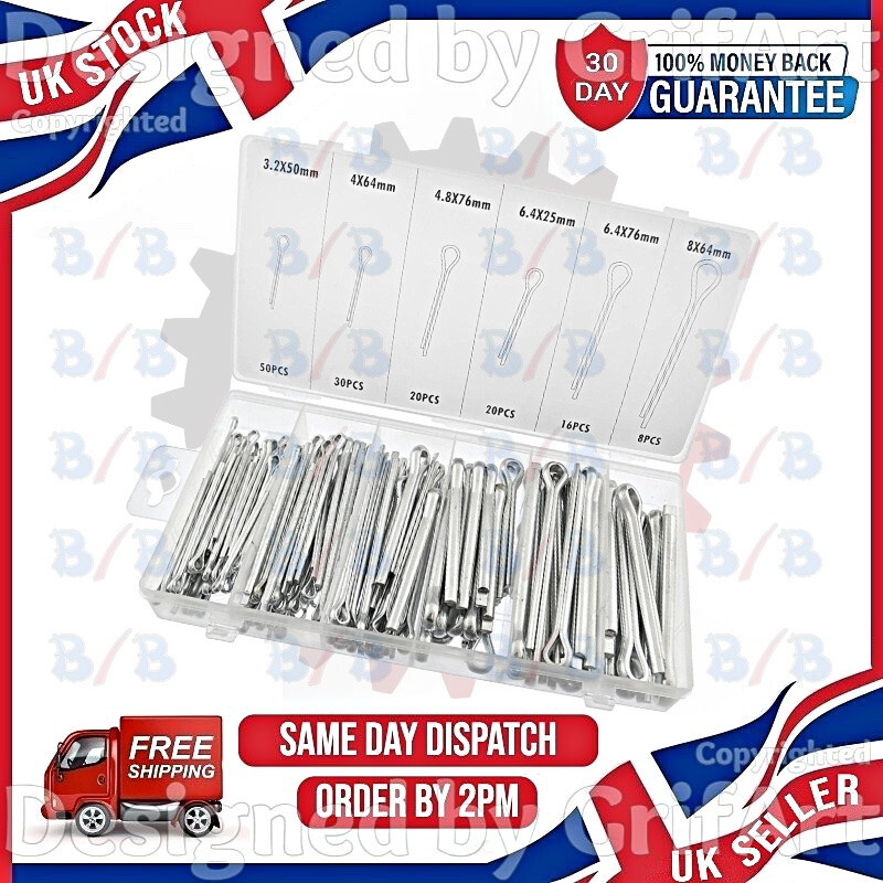 144PC LARGE COTTER PIN ASSORTMENT SPLIT PINS FASTENERS FIXING VARIOUS ...