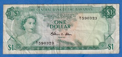 Bahamas $1 1974 P-35b Circulated Note - Queen Elizabeth Portrait W/1 ...