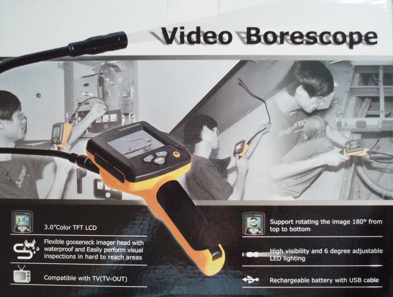 CEM BS-100 3" LCD Video Gooseneck Borescope 1M 3FT PAL NTSC TV-out LED ...