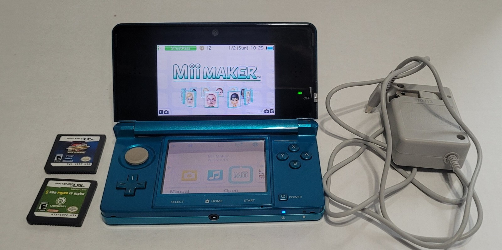 Nintendo 3DS Handheld System Aqua Blue Teal w/ Charger Stylus & 2 Games ...
