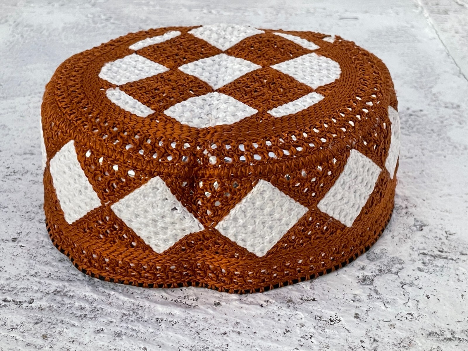 Sindhi Hat Handmade Embroidery Cap Brown/White Cultural Hat Front Cut ...