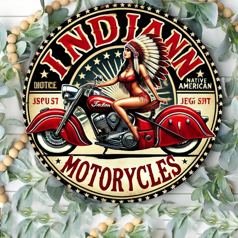 Vintage Indian Motorcycles Tin Metal Signs Home Décor 8x8 Round Iron ...