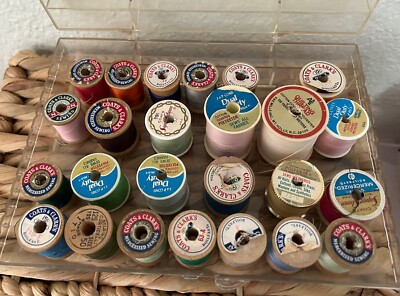 Vintage Thread Box 24 Spools Total~16 Are Wooden | eBay