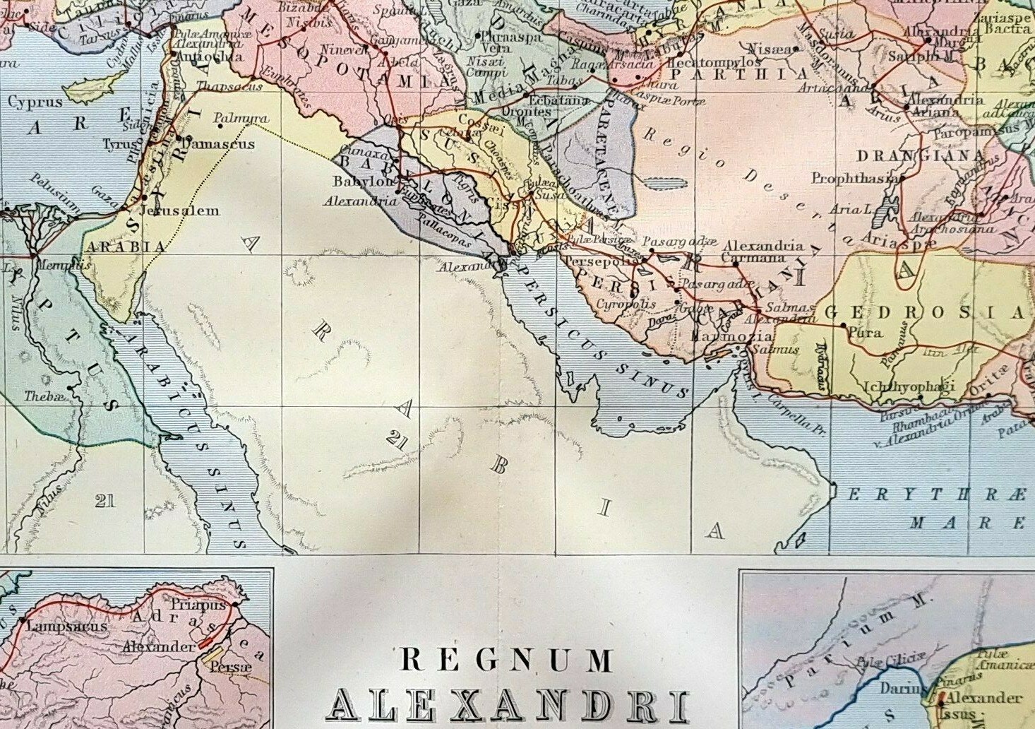 1885 ANCIENT & CLASSICAL MAP ALEXANDER THE GREAT ISSIS ARBELA GEDROSIA ...