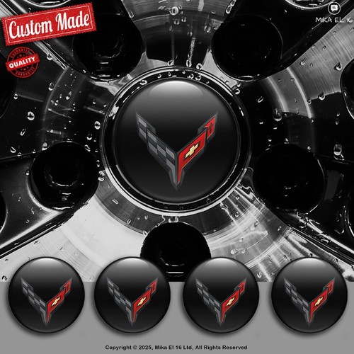 Corvette C8 Decals Set of 4 3D Gel Silicone Center Wheel Caps Stickers ...