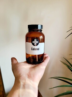 Vintage MERCK Calomel Apothecary Medicine Pharmacy Amber Glass Bottle ...