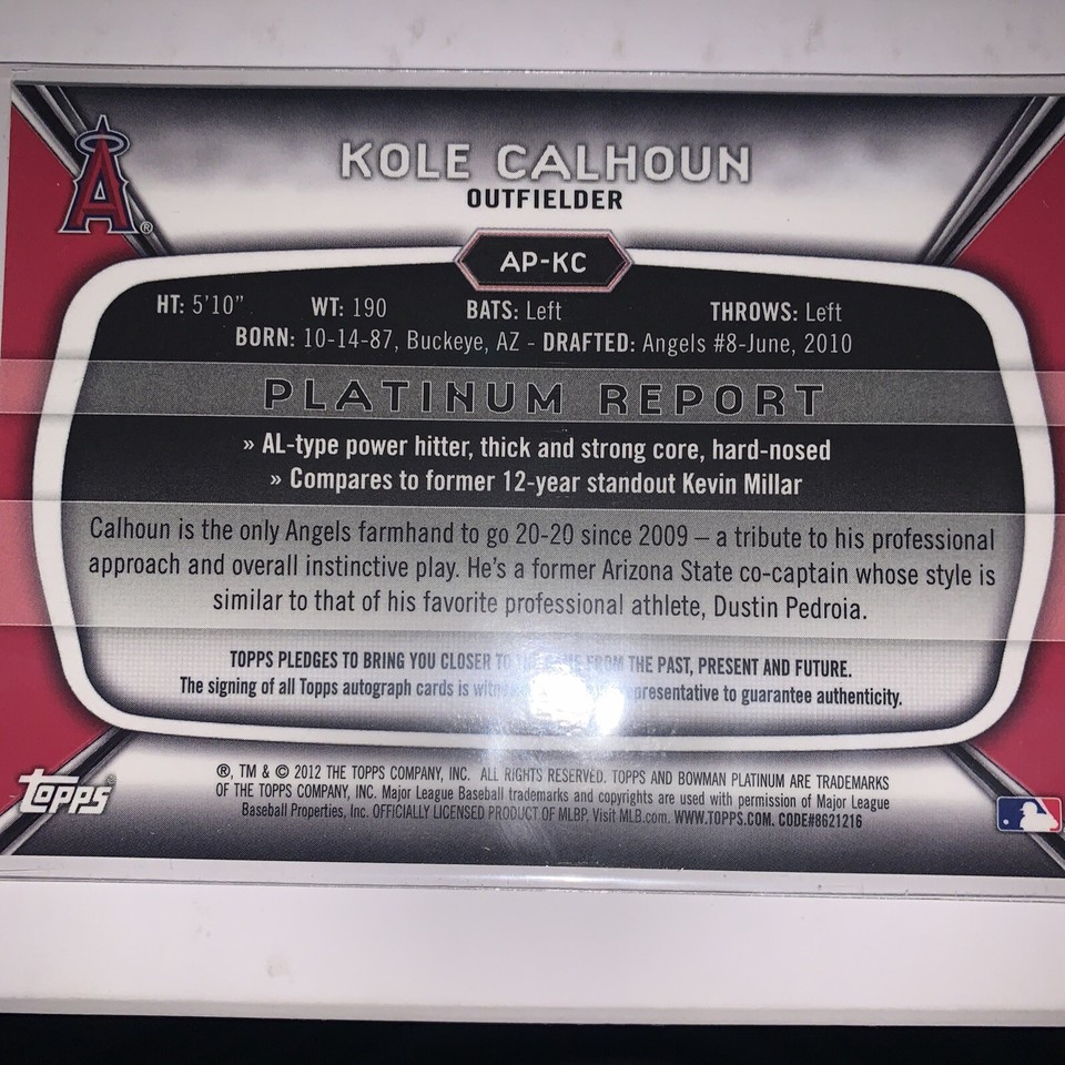 2012 Bowman Platinum Auto Prospects Kole Calhoun #AP-KC Rookie ...