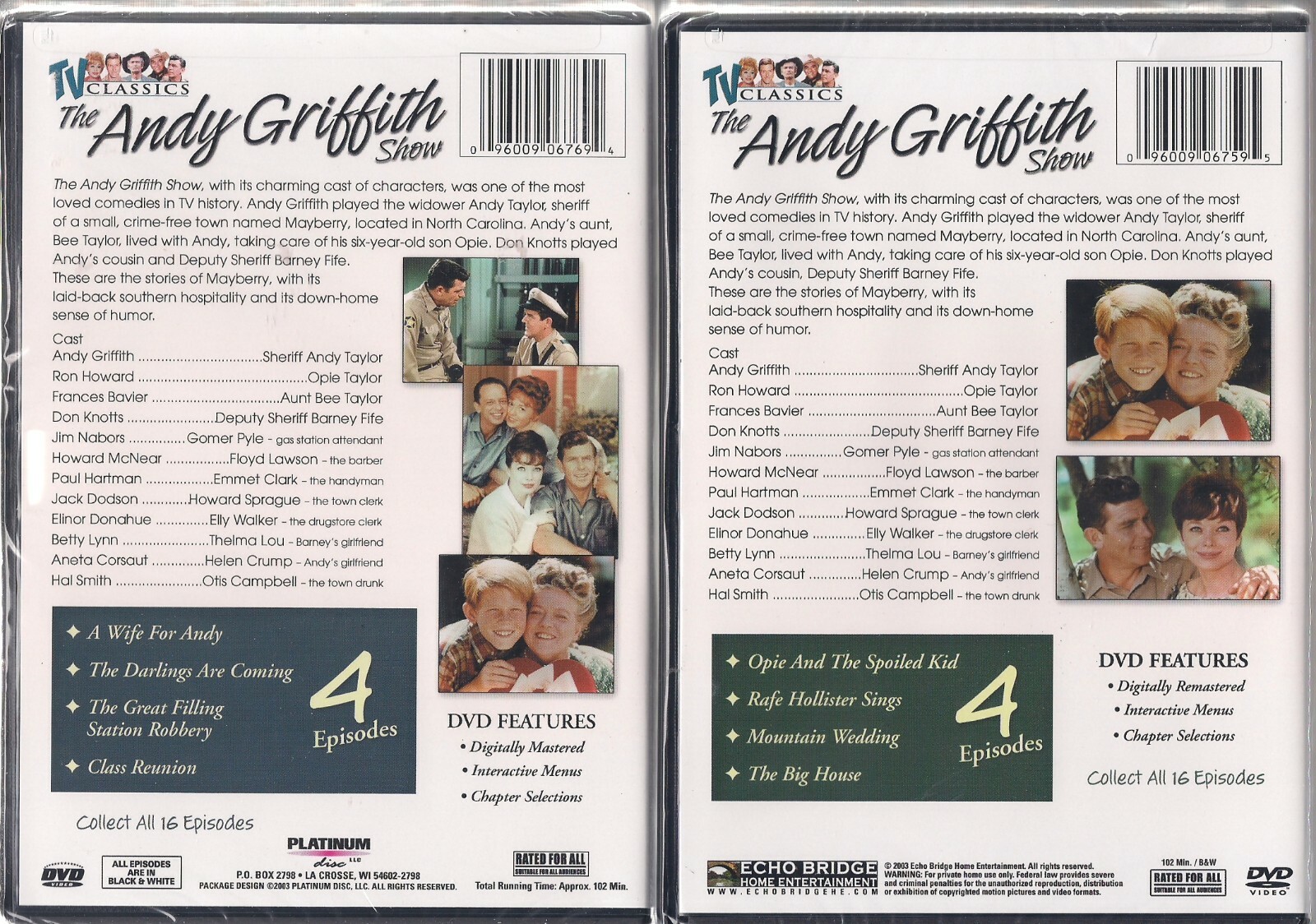 The Andy Griffith Show 2 DVD Video Set, 8 Episodes 96009115692| eBay