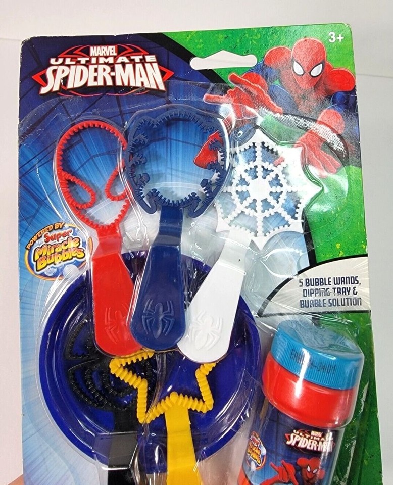 Marvel Spider-Man 7 In 1 Bubble Set-5 Wands Dipping Tray & Bubbles Toy ...