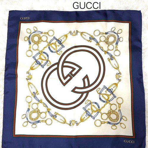 Gucci Interlocking GG Logo Navy Silk Scarf 33.1 x 33.9 in | eBay