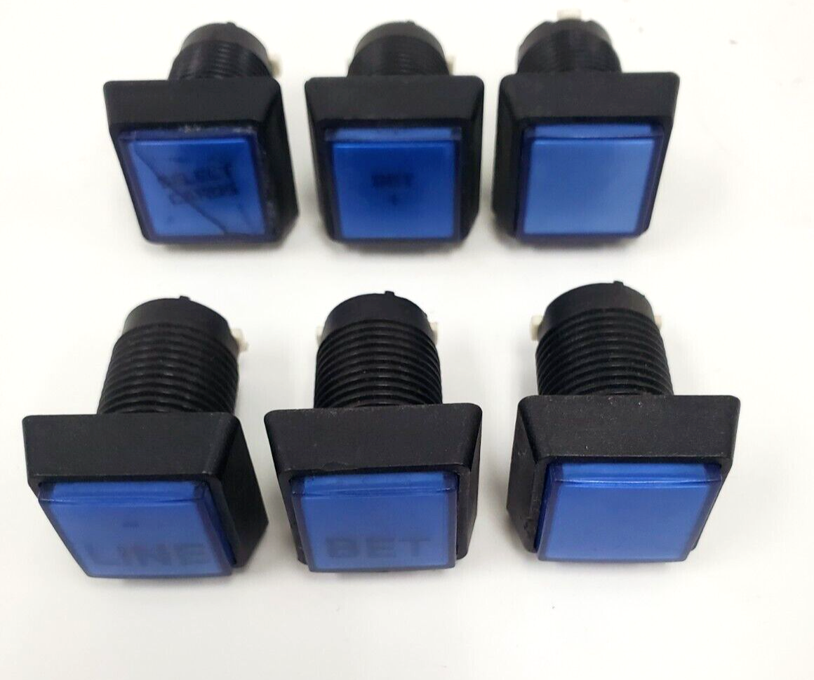 UNBRANDED BLUE SQUARE PUSHBUTTON 1-3/8" X 1-3/8" W X 1-3/4" L LOT OF 6 ...