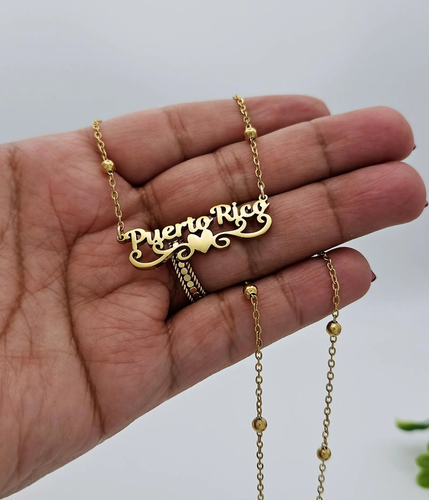 Gold Puerto Rico Necklace, Heart & PR Necklace For Women, 14k Heavy ...