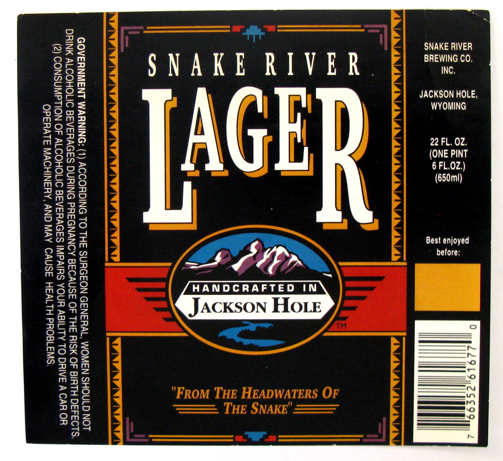 Snake River Brewing Co LAGER beer label WY 22 oz | eBay