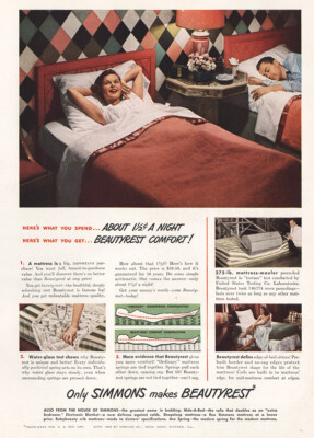 1949 Simmons Beautyrest: Heres What You Spend Vintage Print Ad | eBay